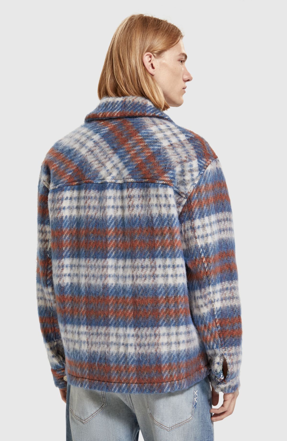 brushed wool blend check overshirt